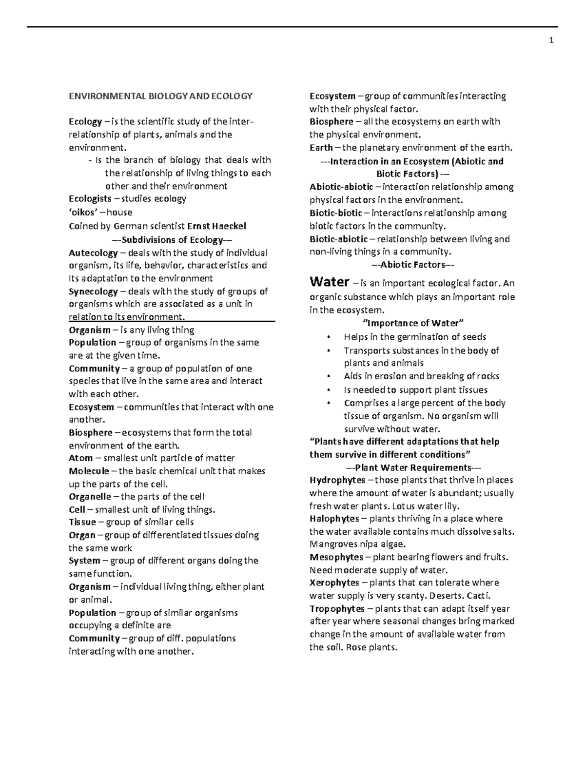 Environmental Biology AND Ecology - 1 ENVIRONMENTAL BIOLOGY AND ECOLOGY ...