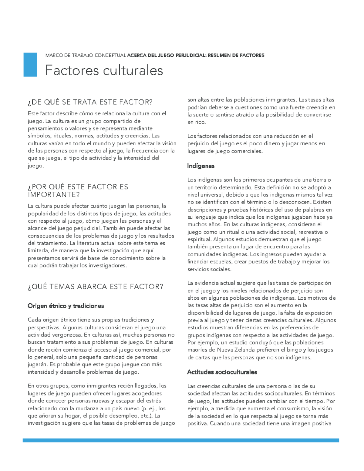 GREO (2019 ) Cultural Factors Summary - Spanish - MARCO DE TRABAJO ...