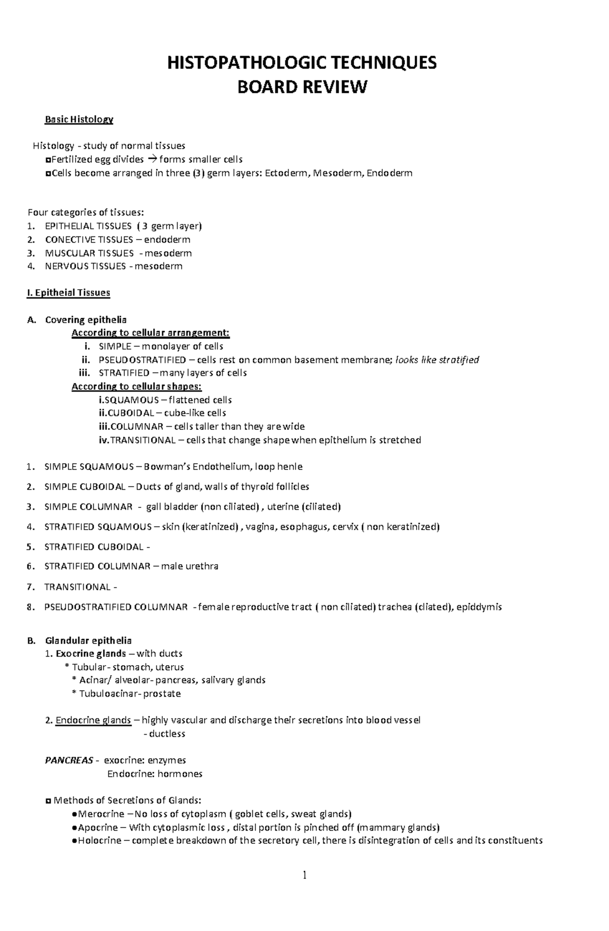 Histopath HANDOUTS - HISTOPATHOLOGIC TECHNIQUES BOARD REVIEW Basic ...