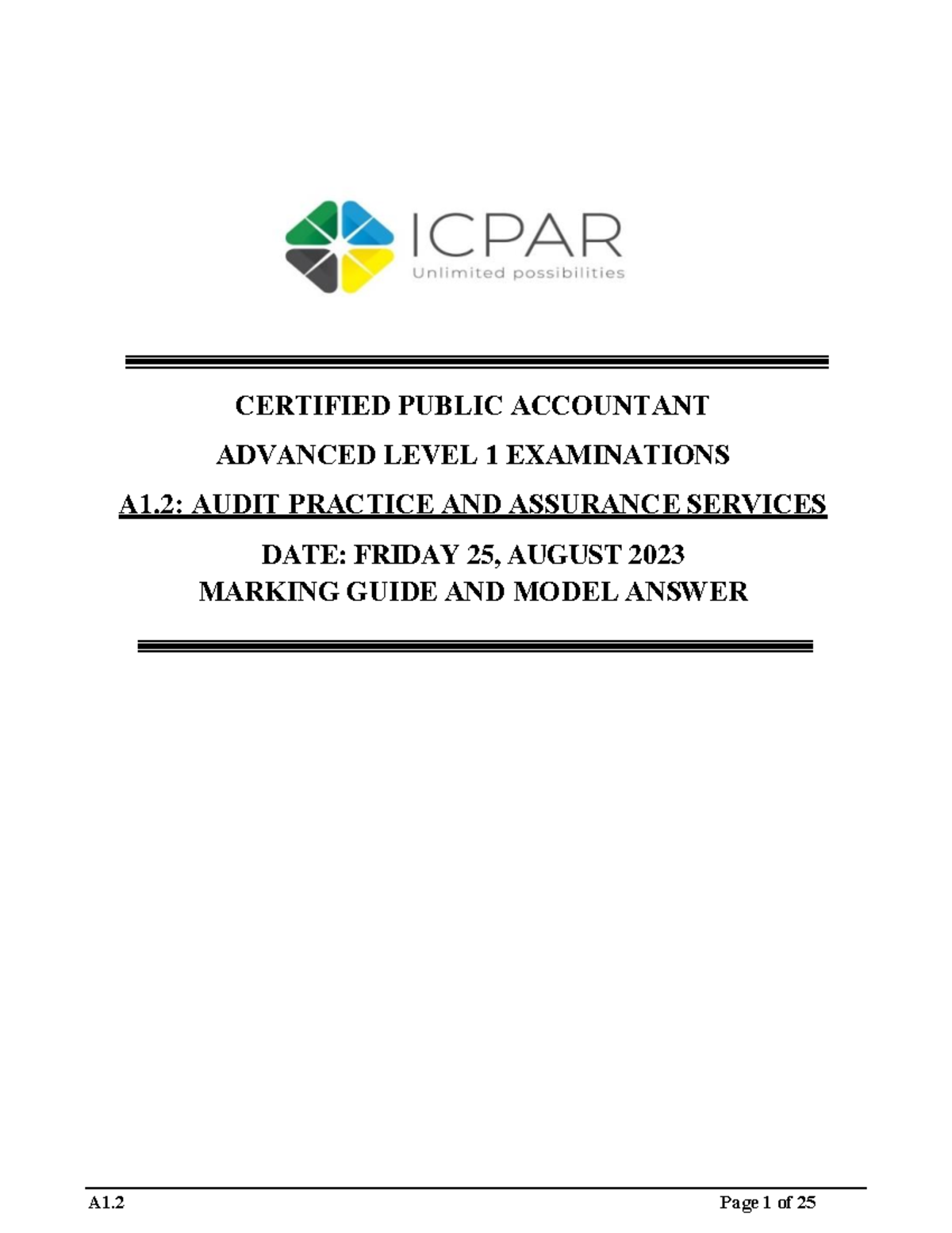 A1.2- Audit Practice and Assurance Services (Answ) August 2023 ...