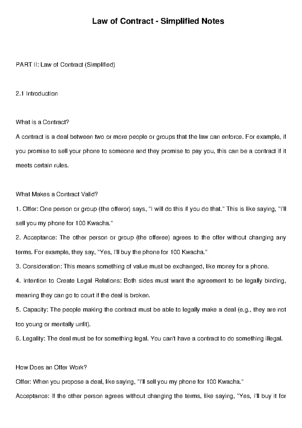 Law of Contract Simplified Notes - Law of Contract - Simplified Notes ...