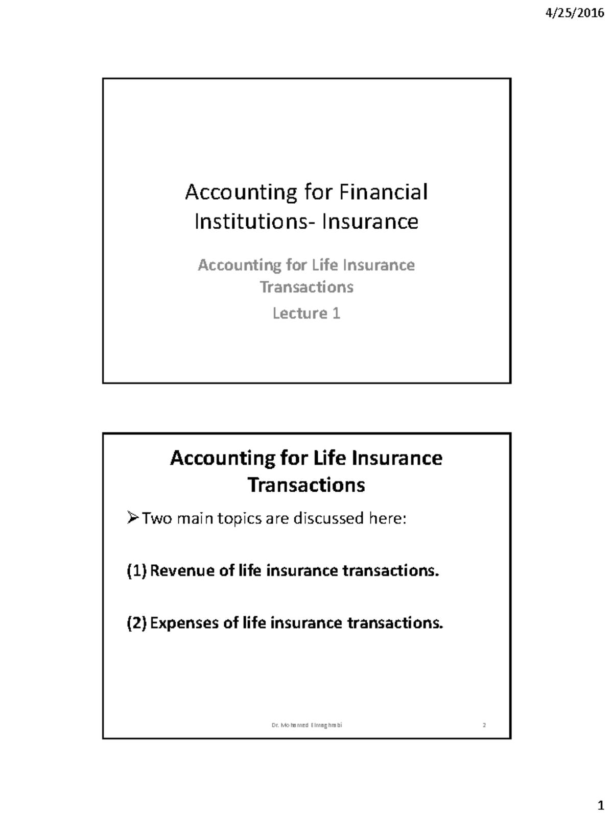 Insurance- Lecture 1 - Accounting for Financial Institutions- Insurance ...
