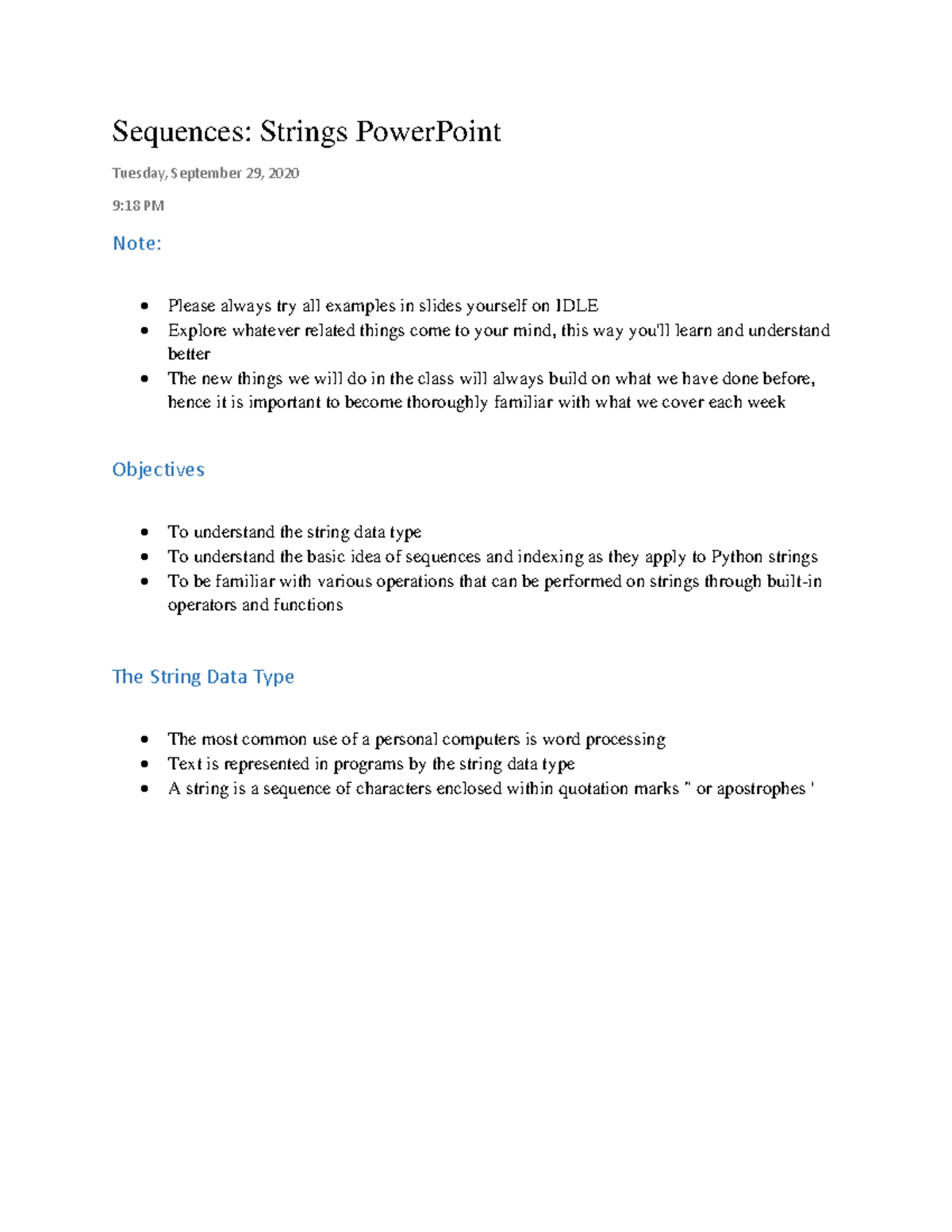P5 Week 3 Lecture Notes For Intro To Programming Using Python