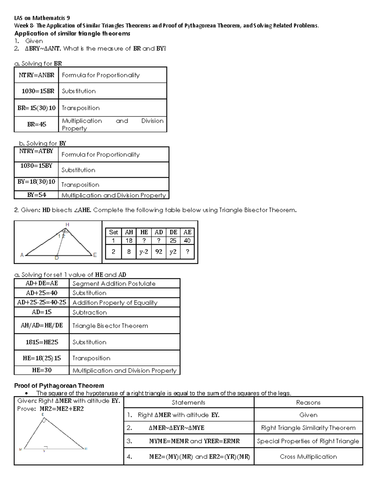 Application of similar triangle theorems - Application of similar ...