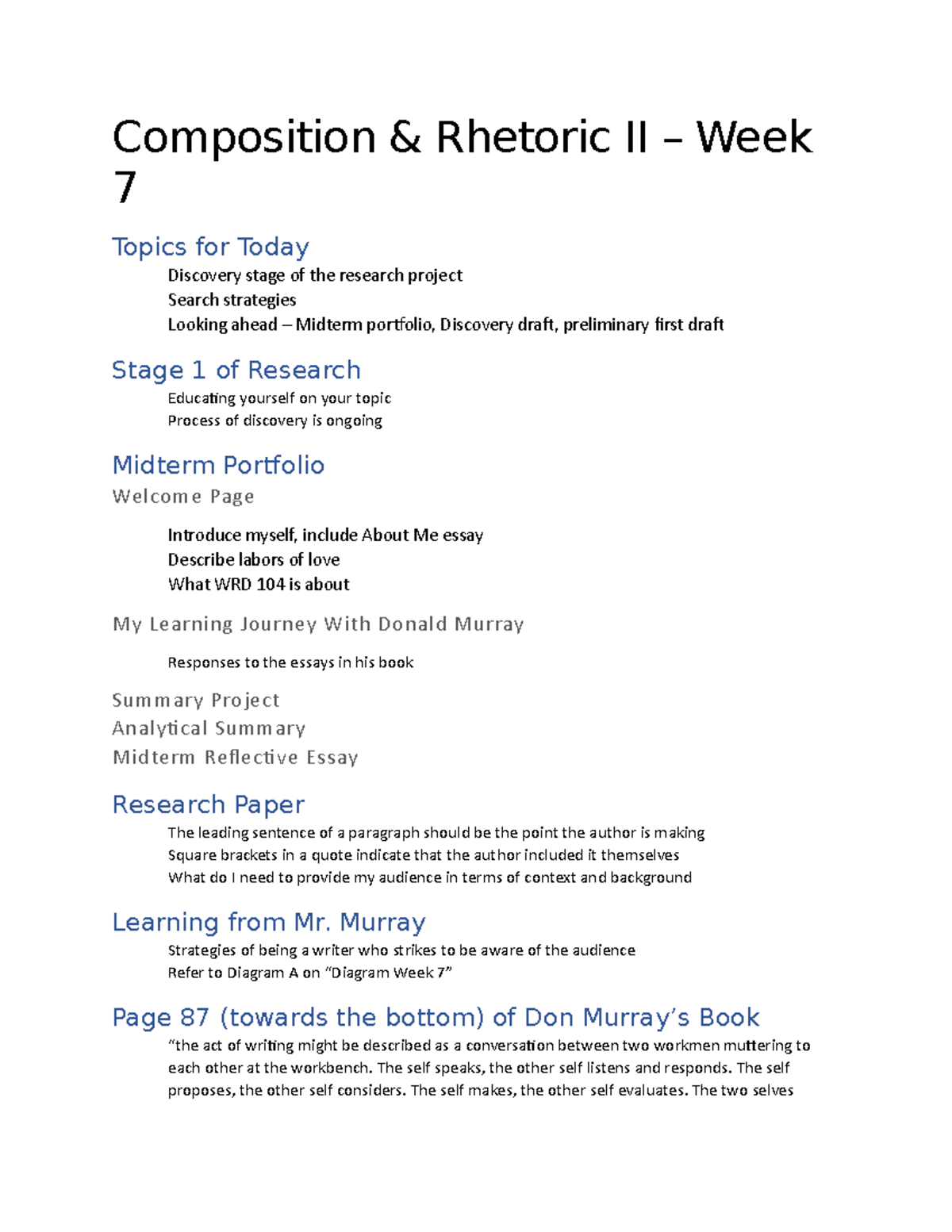 Lecture Notes Week 7 - Composition & Rhetoric II – Week 7 Topics for ...