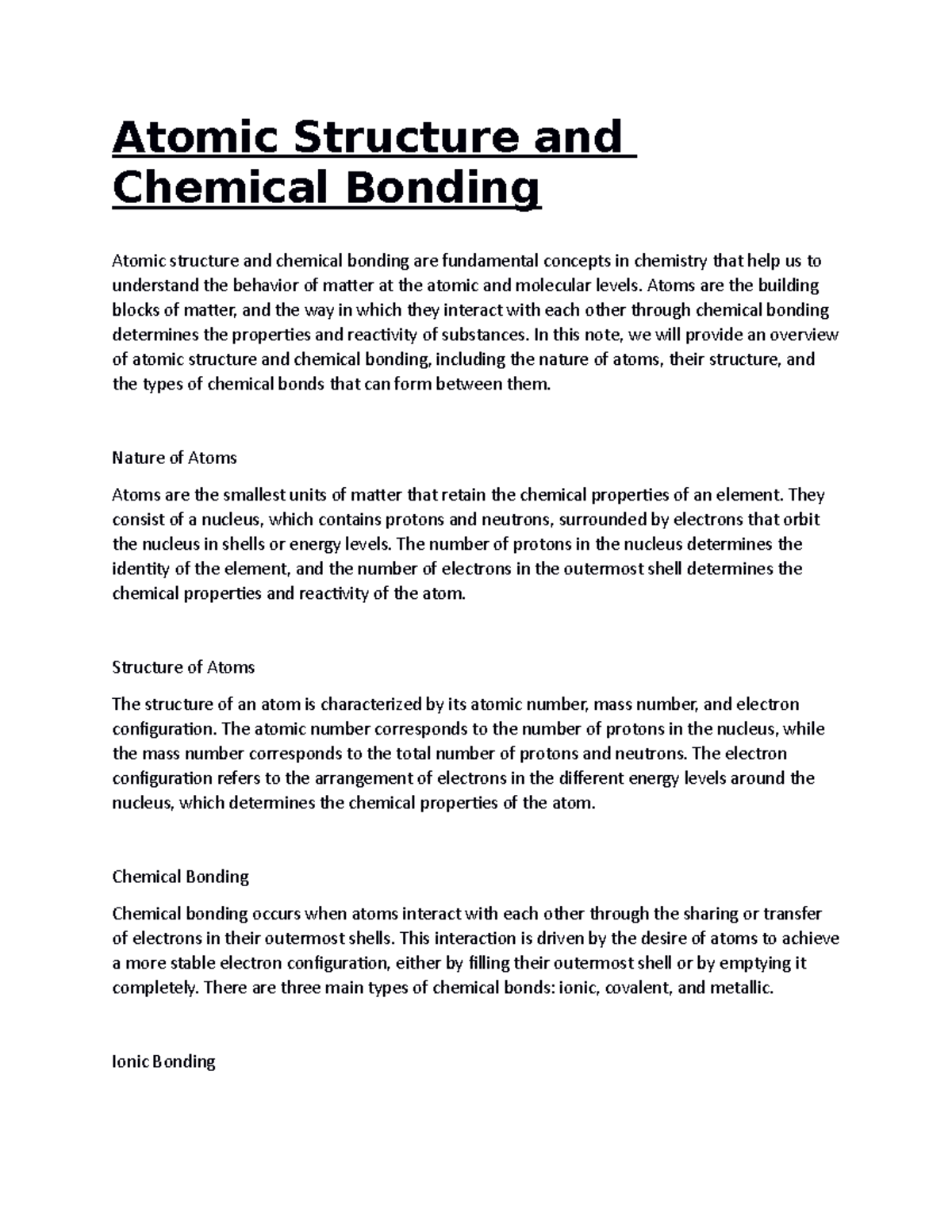 Atomic Structure and Chemical Bonding - Atomic Structure and Chemical ...