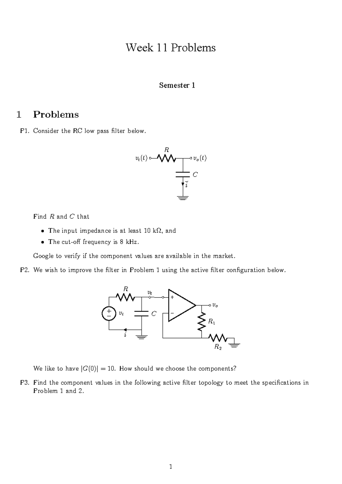 2024 Week 11 Problems - Filters - Week 11 Problems Semester 1 1 Problems P1. Consider the RC low ...