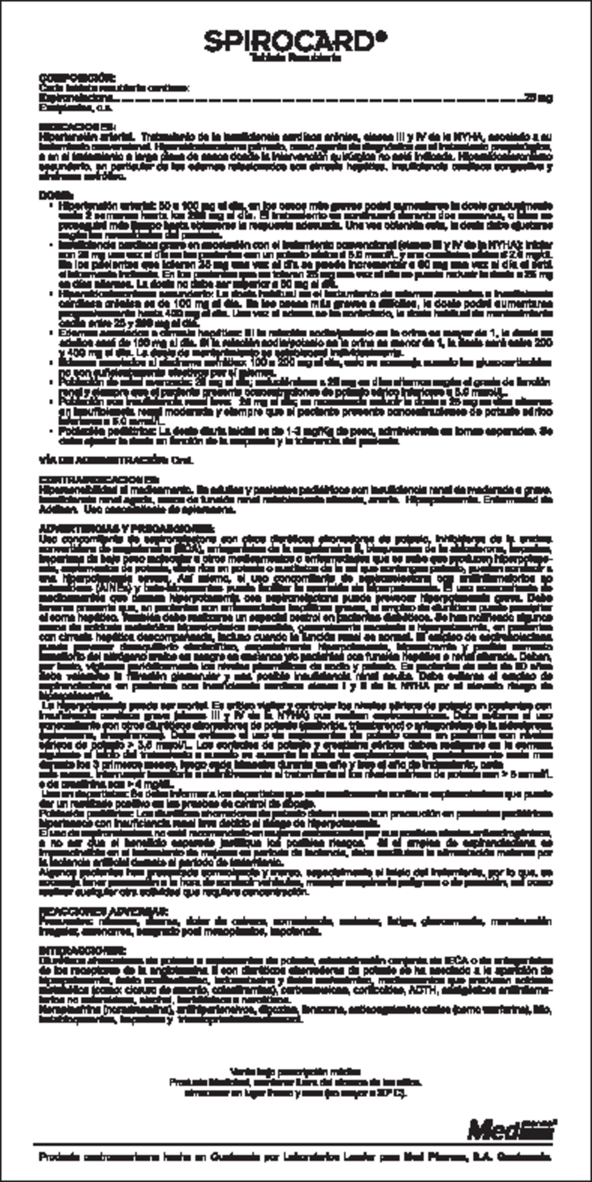 Spirocard 25MG - SPIROCARD Tableta Recubierta COMPOSICIÓN: Cada tableta ...