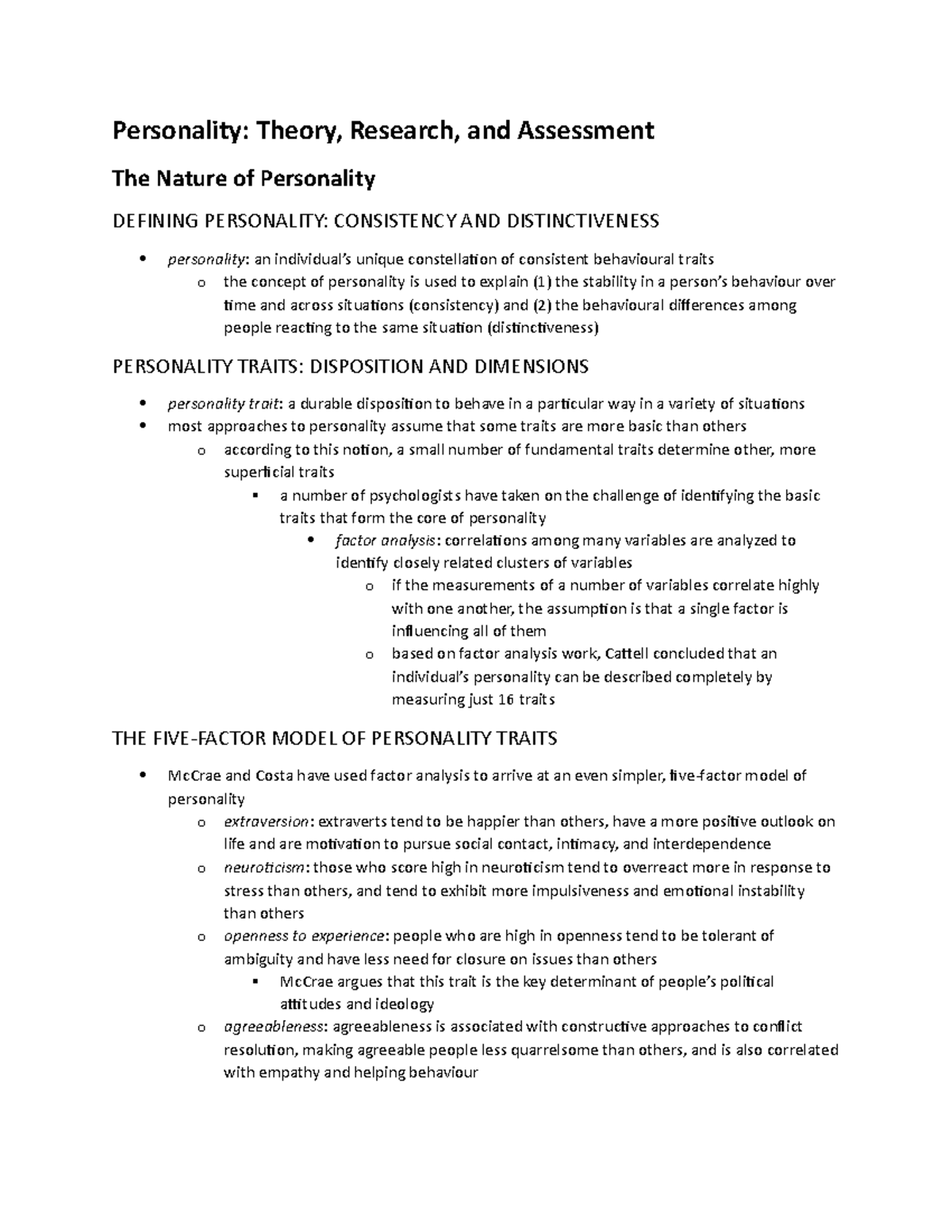 Unit 6 - Unit 6 - Personality: Theory, Research, and Assessment The ...