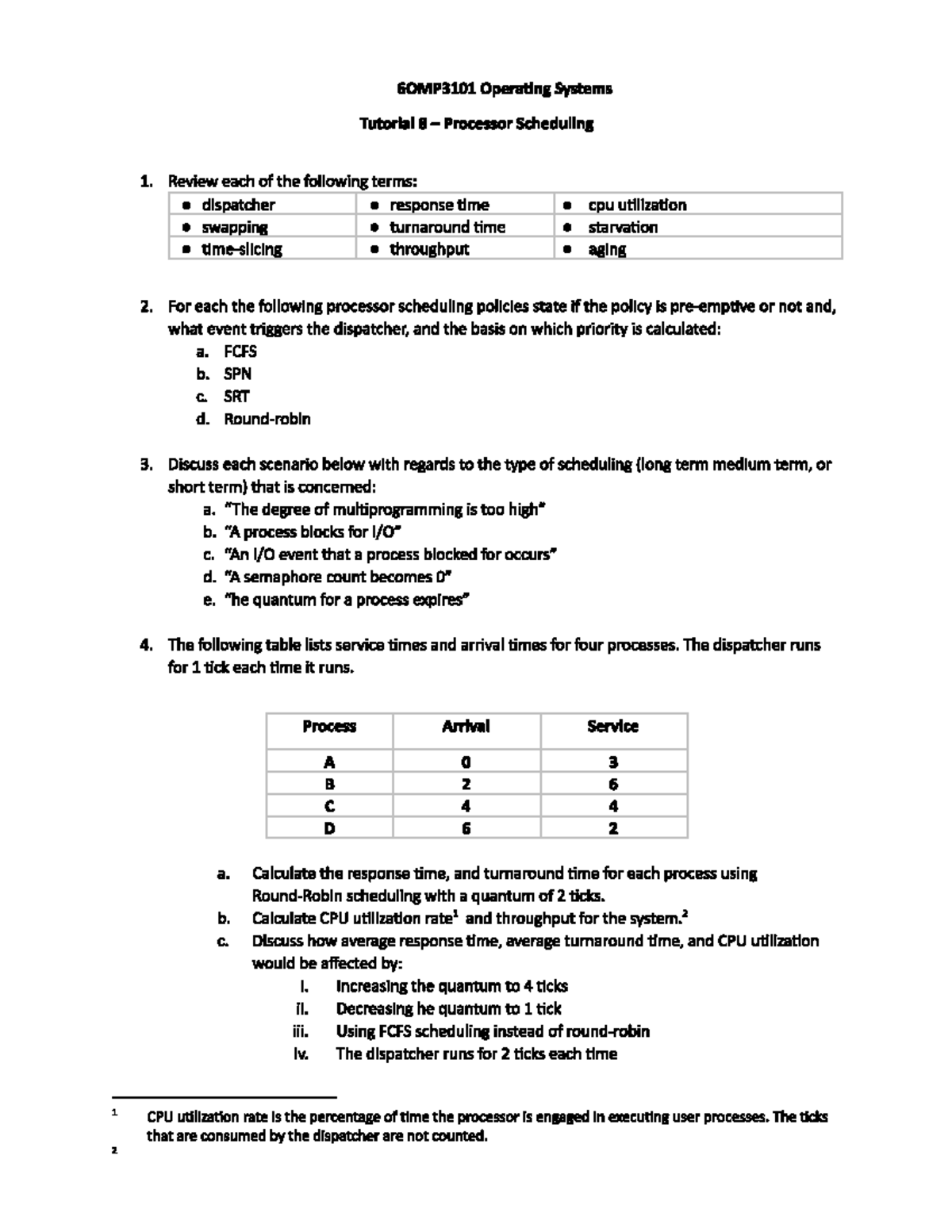 COMP3101-Tutorial 8 - tutorial - 60MP3101 Operating Systems Tutorial 8 ...