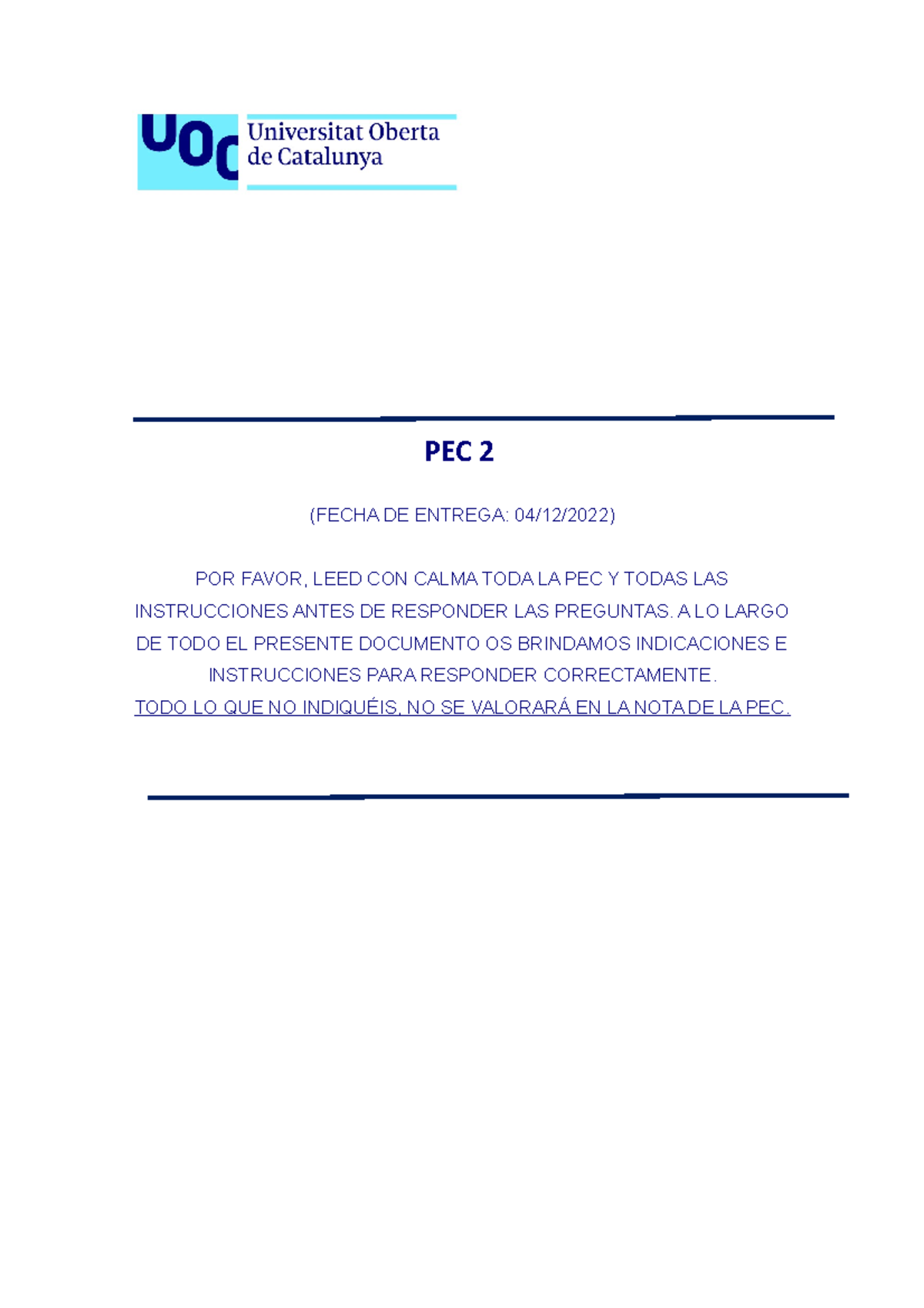 PEC 2 - NOTA A - EVALUACIÓN PSICOLÓGICA - PEC 2 (FECHA DE ENTREGA: 04/12/2022) POR FAVOR, LEED ...