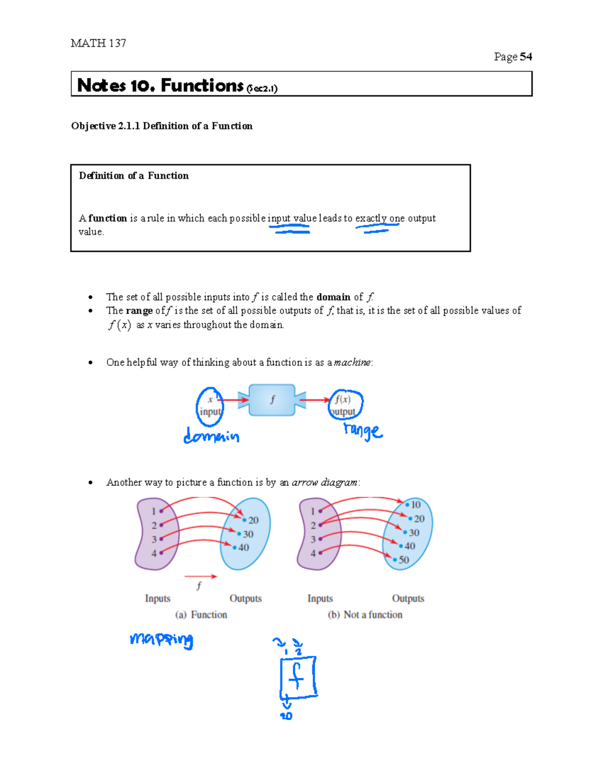 Math Lectures Ch. 2 - Professor Yen Chou - Page 54 Notes 10. Functions ...