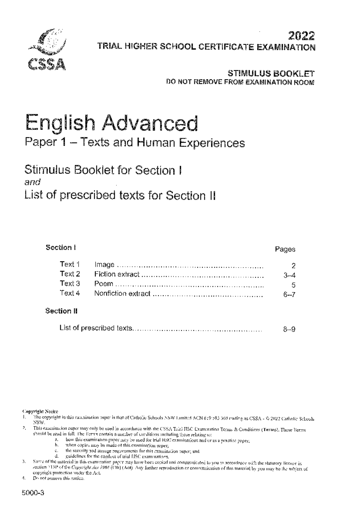 2022 Ravo Catholic Trial Paper 1 ALL - 2022 TRIAL HIGHER SCHOOL CERTIFICATE EXAMINATION CSSA ...