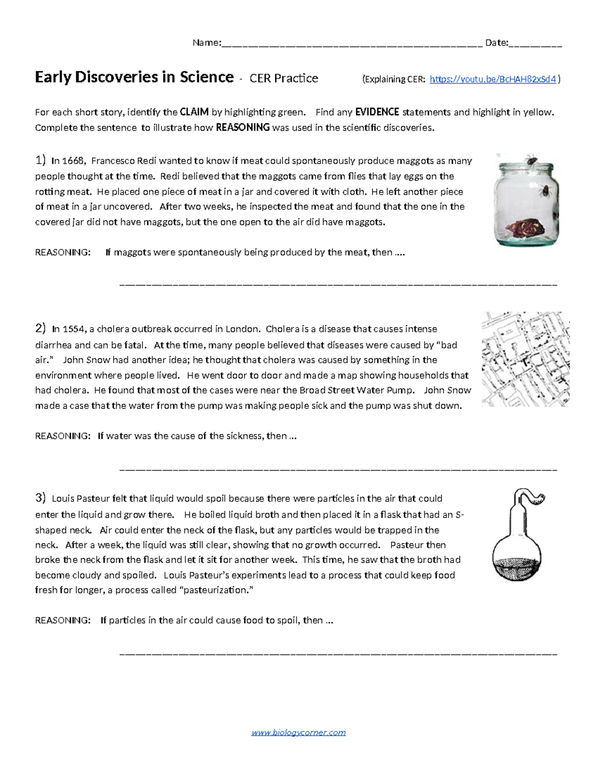 Early Discoveries in Science - CER Practice - Name