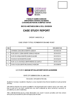 LAB Report BIO - FACULTY OF APPLIED SCIENCE UNIVERSITI TEKNOLOGI MARA ...