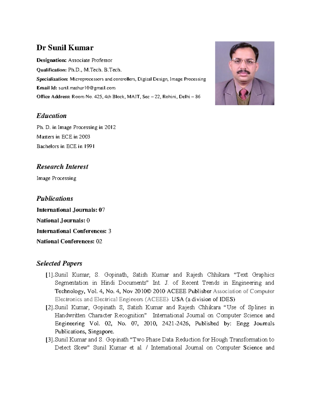 Sunil Mathur - Dr Sunil Kumar Designation: Associate Professor ...