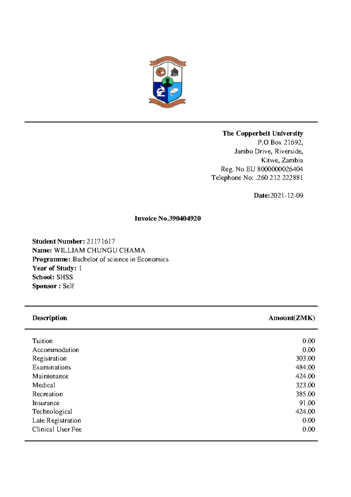 William Chungu Chama statement - The Copperbelt University P Box 21692 ...
