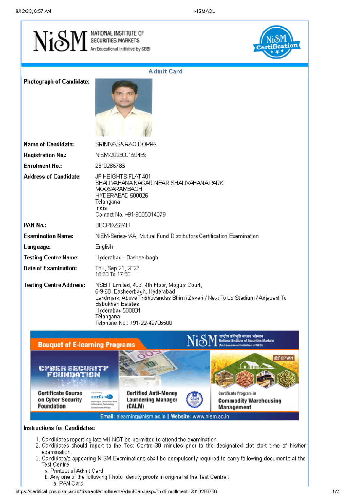 Nismaol - i am preparing nism exam for that i need material - 9/12/23 ...