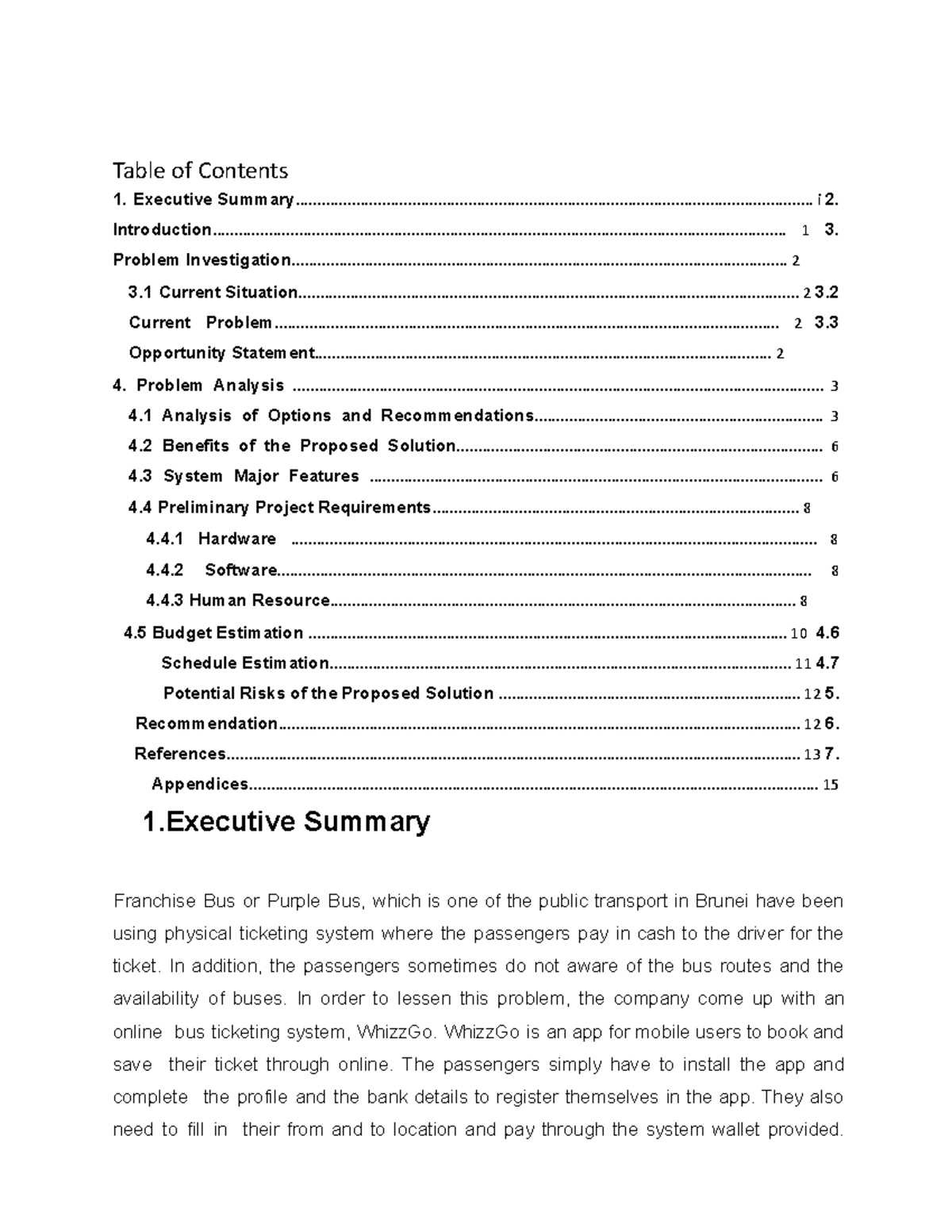 System Proposal - Education purposes - Table of Contents 1. Executive ...
