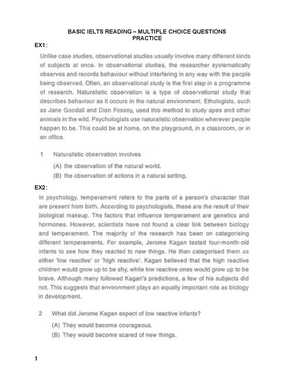 Basic IE READ EX Multi Choice - BASIC IELTS READING – MULTIPLE CHOICE ...