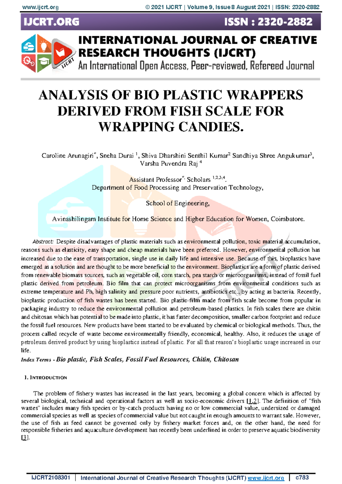 Ijcrt 2108301 - Handle with care - ANALYSIS OF BIO PLASTIC WRAPPERS ...