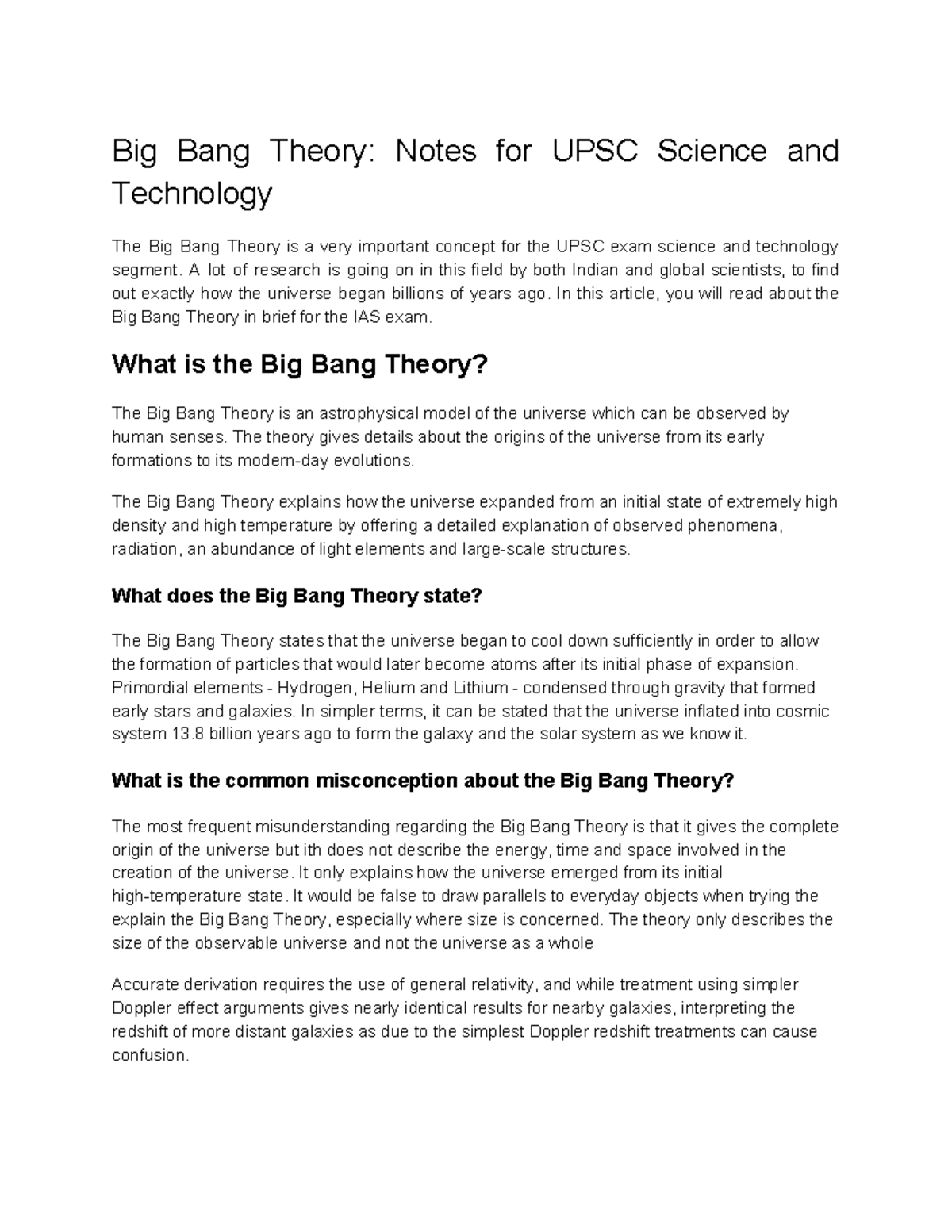 Big Bang Theory Notes for UPSC Science and Technology Big Bang