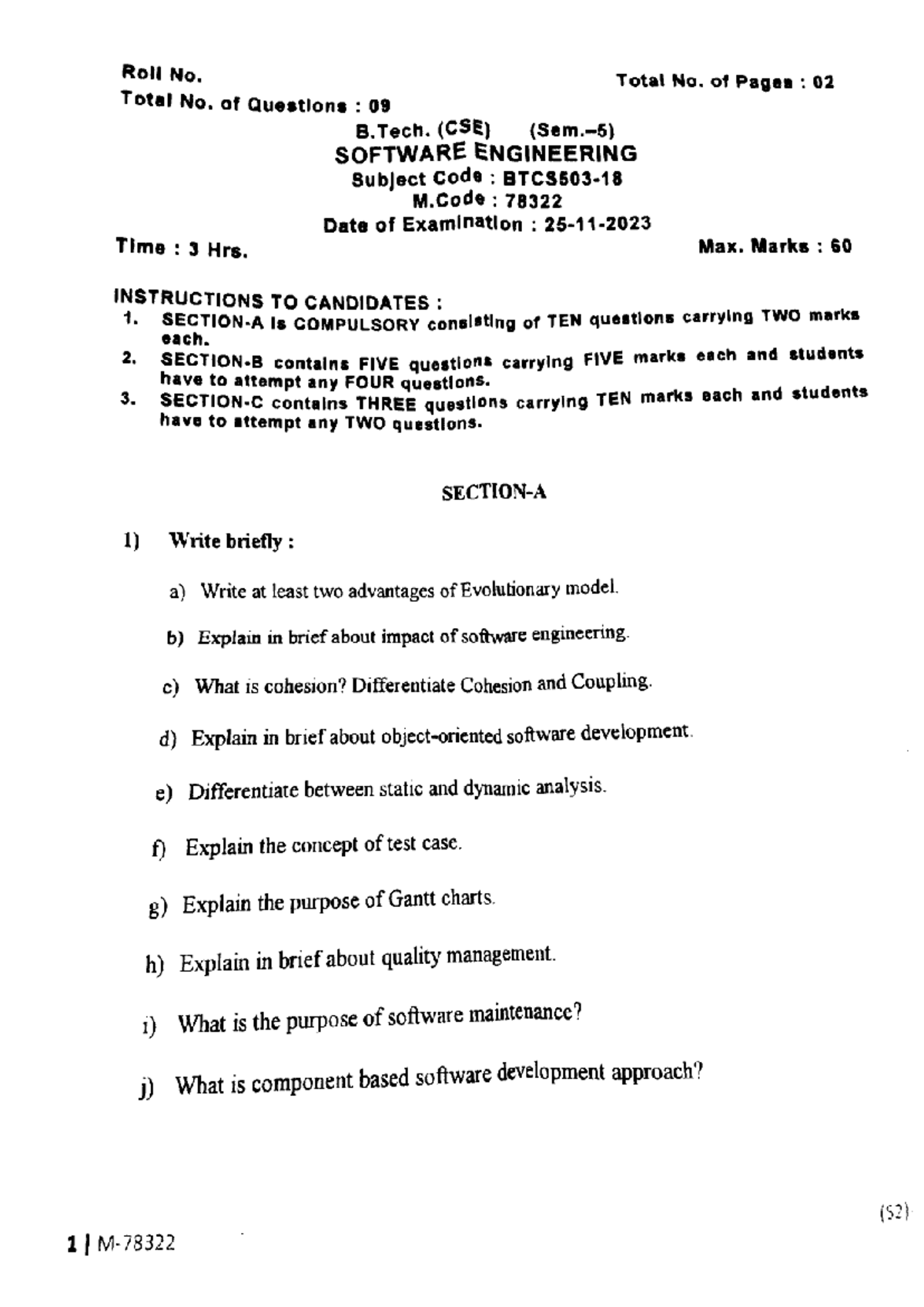 Previous Year Question Paper - Roll No. Total No. of Pages : 02 Total No. of Questions : 09 B ...
