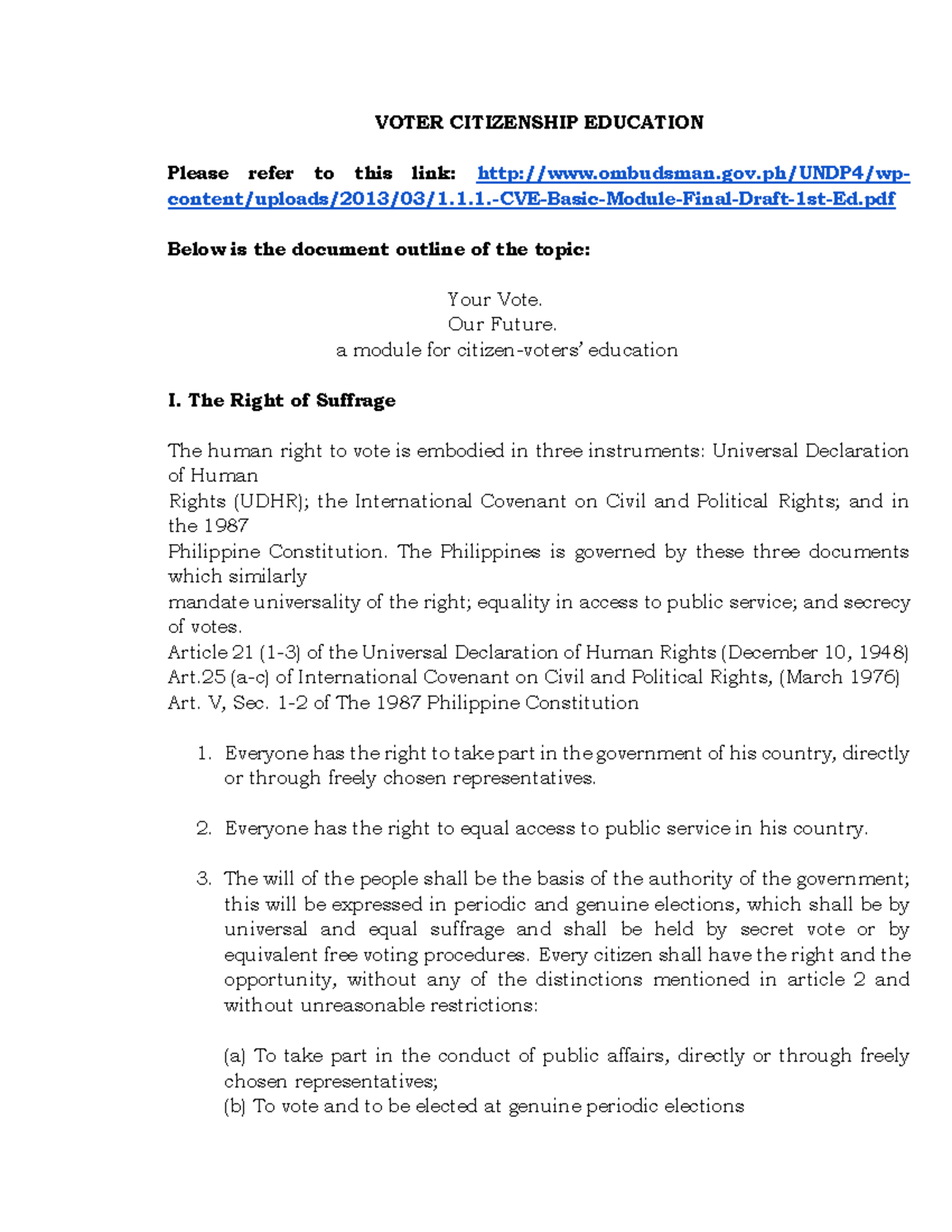 Voter-Citizenship-Education - VOTER CITIZENSHIP EDUCATION Please refer ...