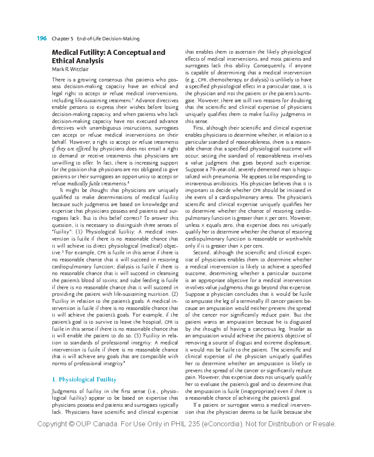 Wicclair - theo 201 - 196 Chapter 5 End-of-Life Decision-Making Medical ...