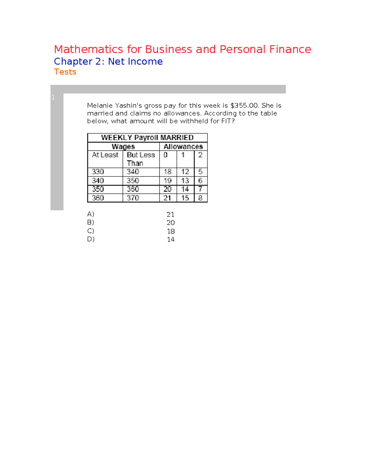 Net Income Unit 2 Test - Nothing to see there mate but the way he looks ...