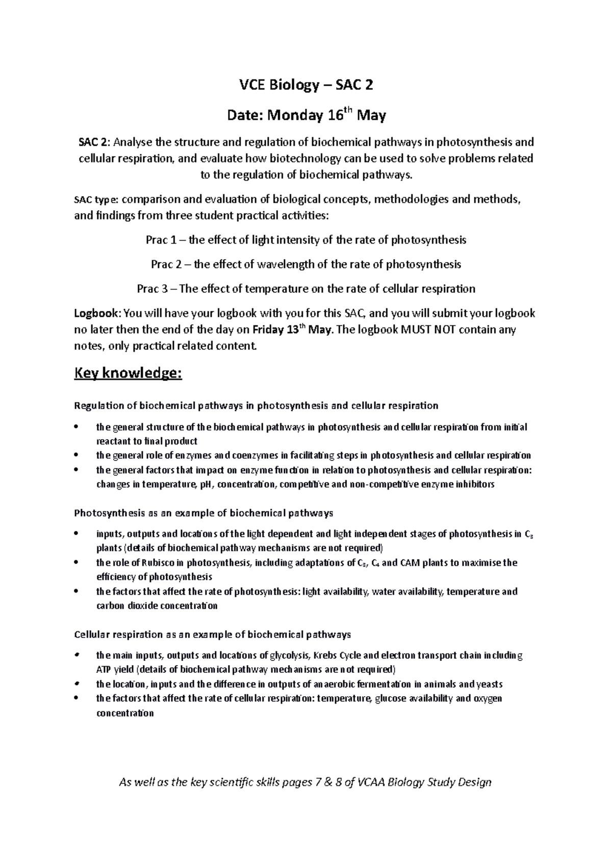 SAC 2 Key knowledge dotpoints (revision checklist) - VCE Biology – SAC ...