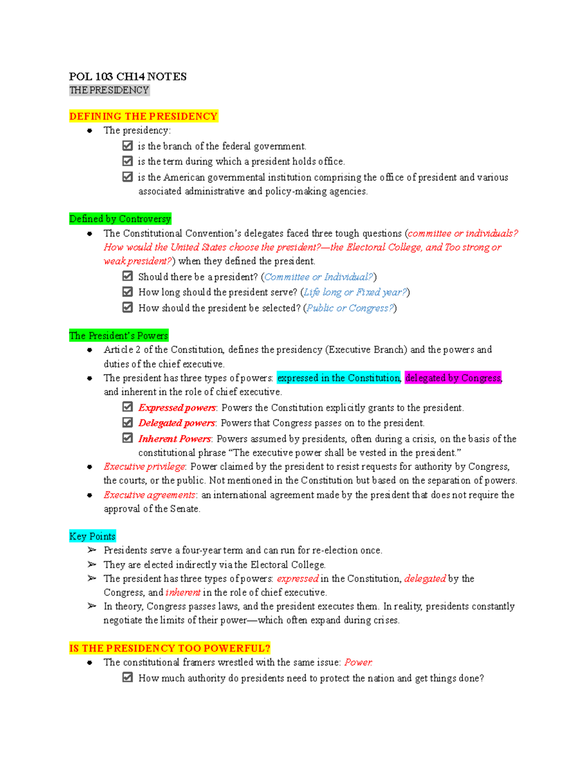 POL 103 CHP14 Notes - POL 103 - CUNY - Studocu