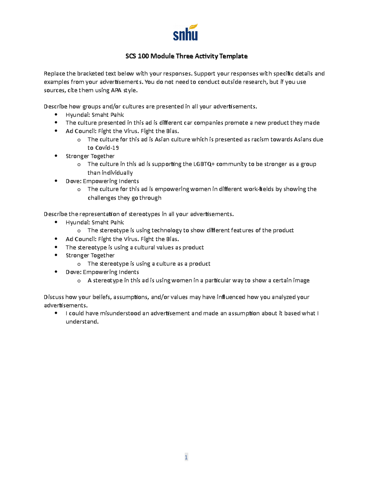 SCS 100 Module Three Activity Template - SCS 100 Module Three Activity ...