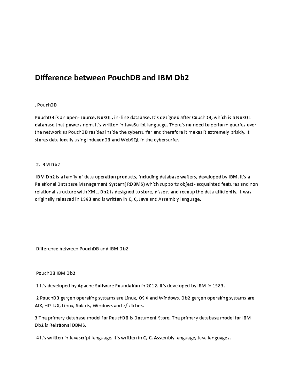Difference Between Pouch Db And Ibm Db2 Pouchdb Pouchdb Is An Open Source Nosql In Line