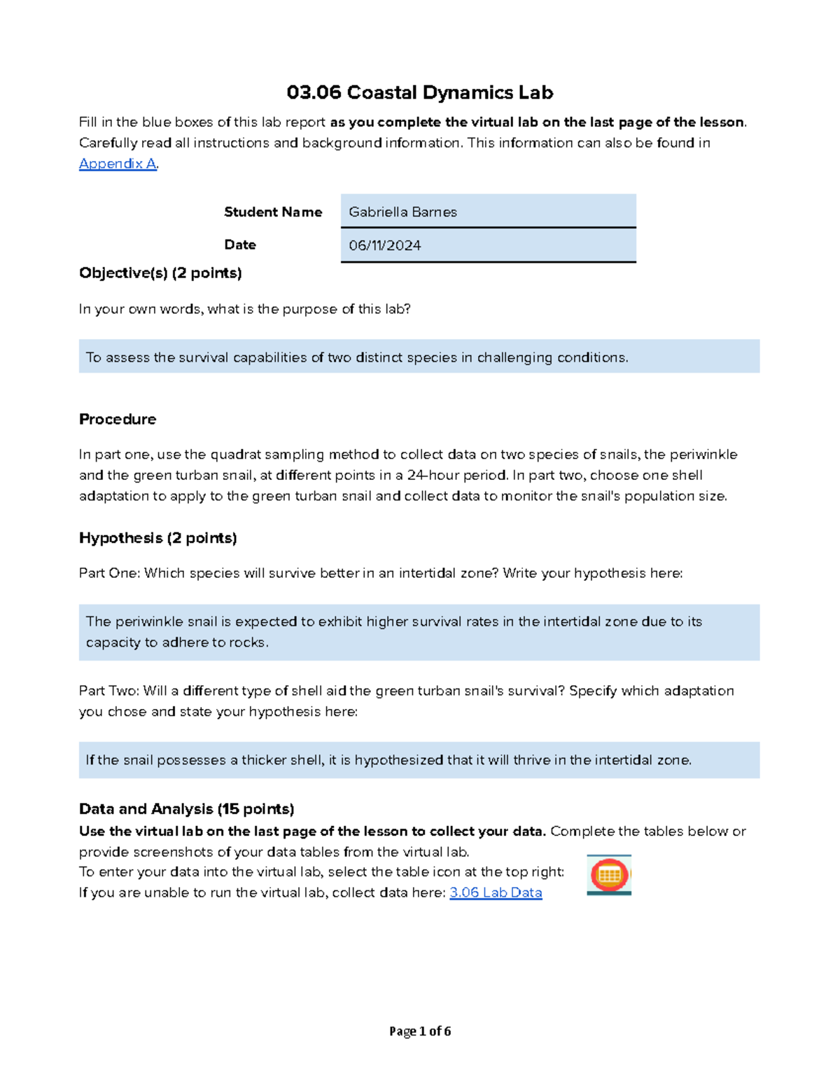 Copy of 3.06 Lab Report Template Rev 2022 - 03 Coastal Dynamics Lab ...
