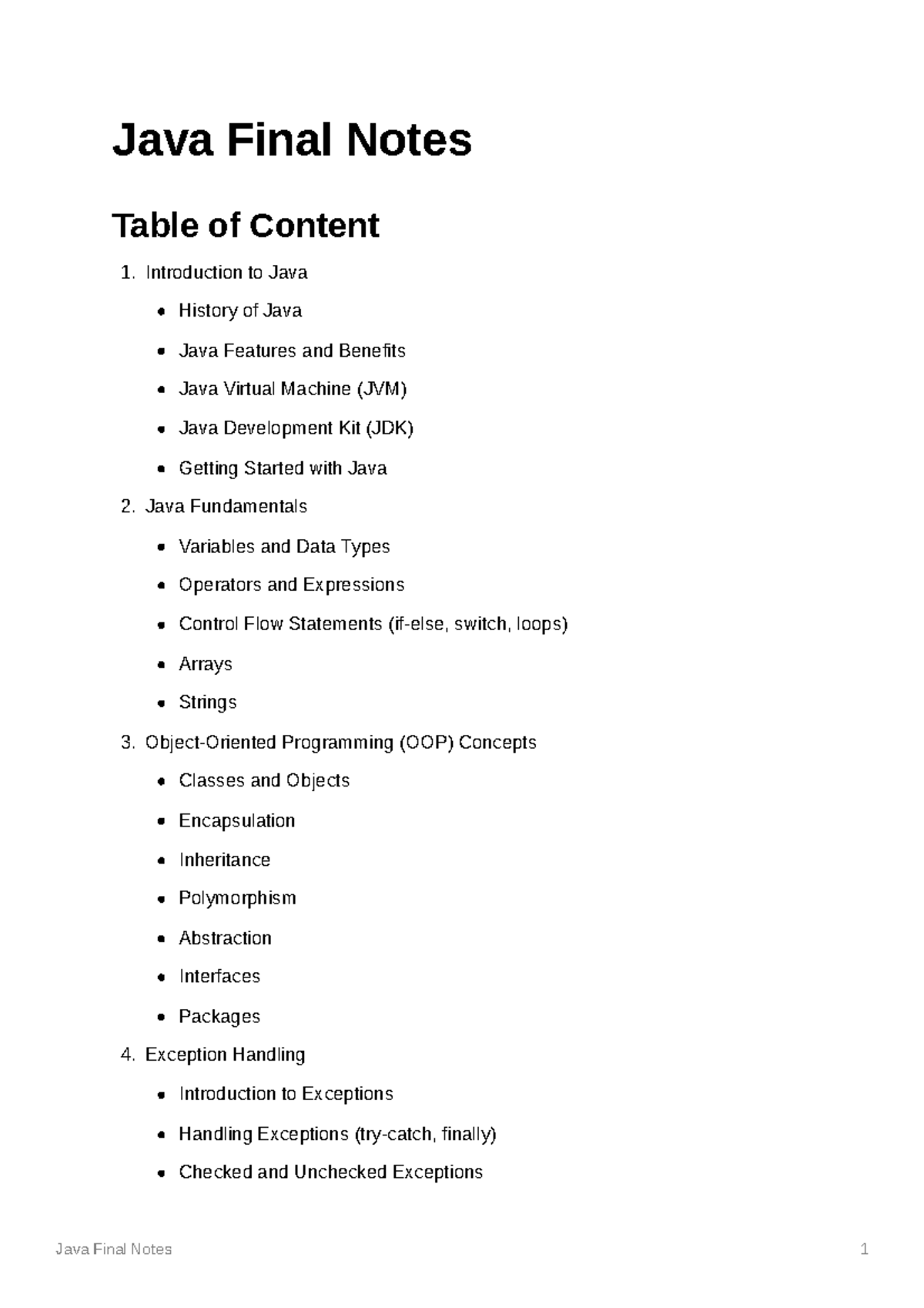 Java Notes 📝 Java Final Notes Table Of Content Introduction To Java 8773