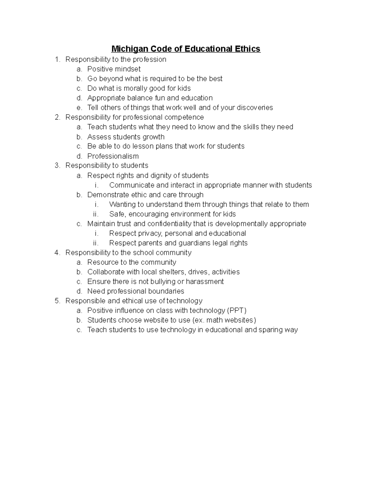 Code of Ethics - Dr Cline, in person - Michigan Code of Educational ...