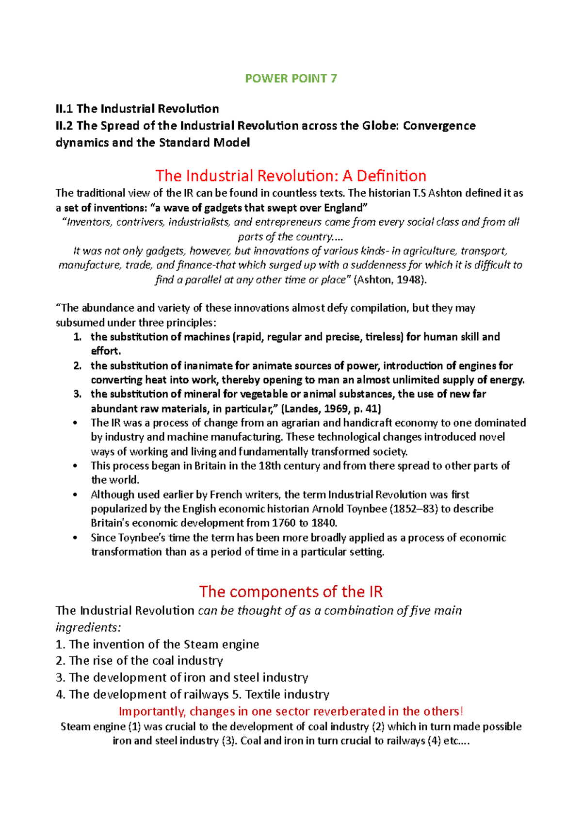 Power Point 7 - history - POWER POINT 7 II The Industrial Revolution II ...