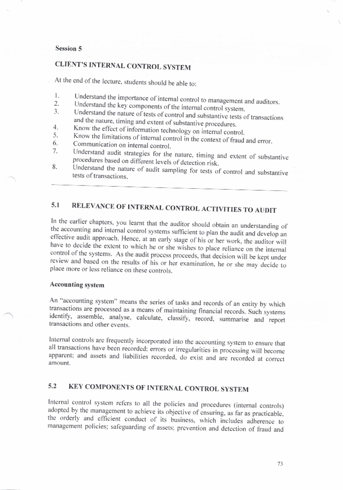 Session 5 - Internal Control System - 07 22690 - Studocu