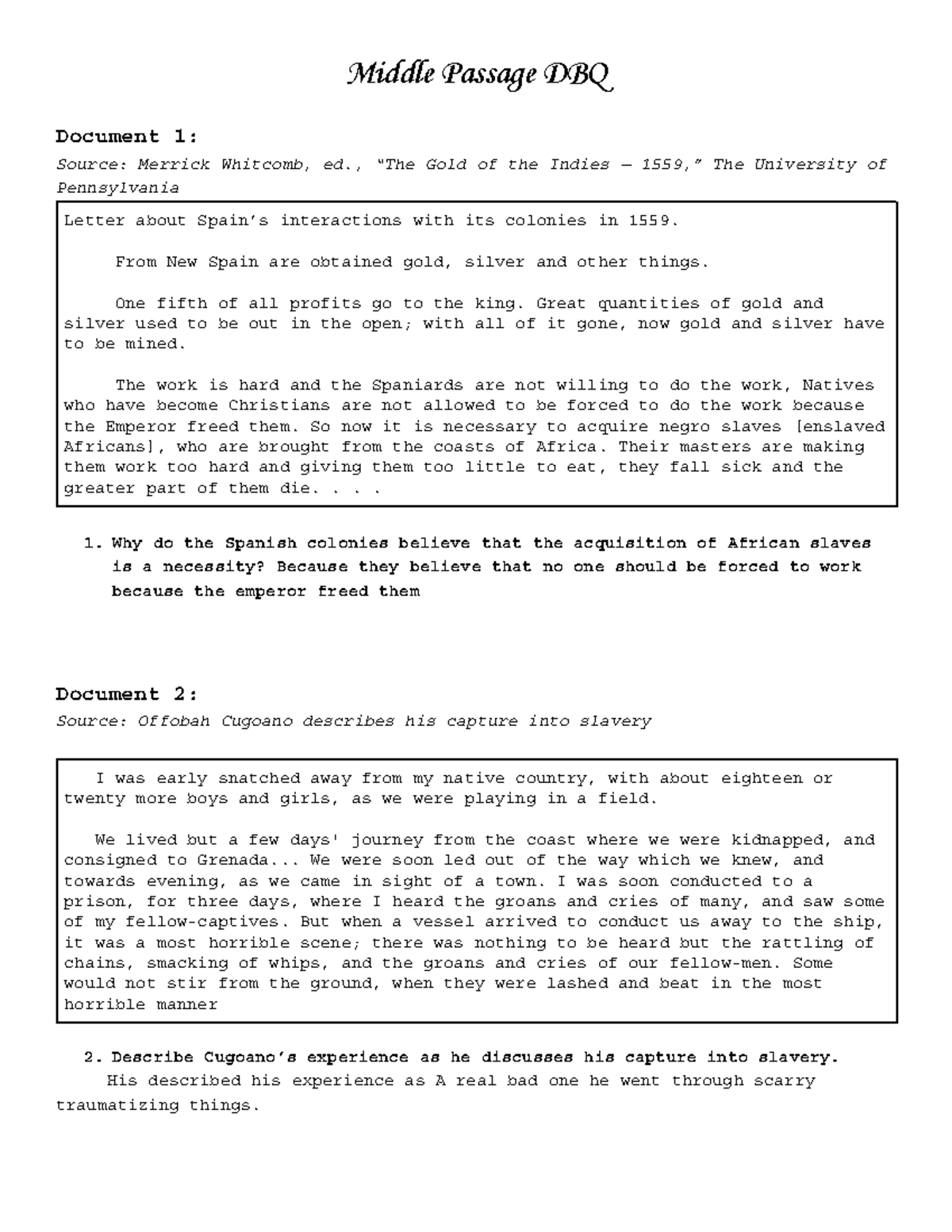 Jaya Wilson - Middle Passage DBQ - Middle Passage DBQ Document 1 ...