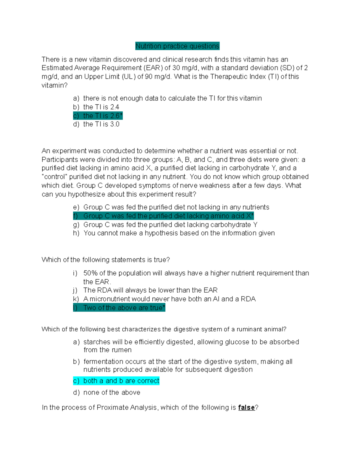 Nutrition practice questions2020fall/winter - Nutr3210 - U of G - Studocu