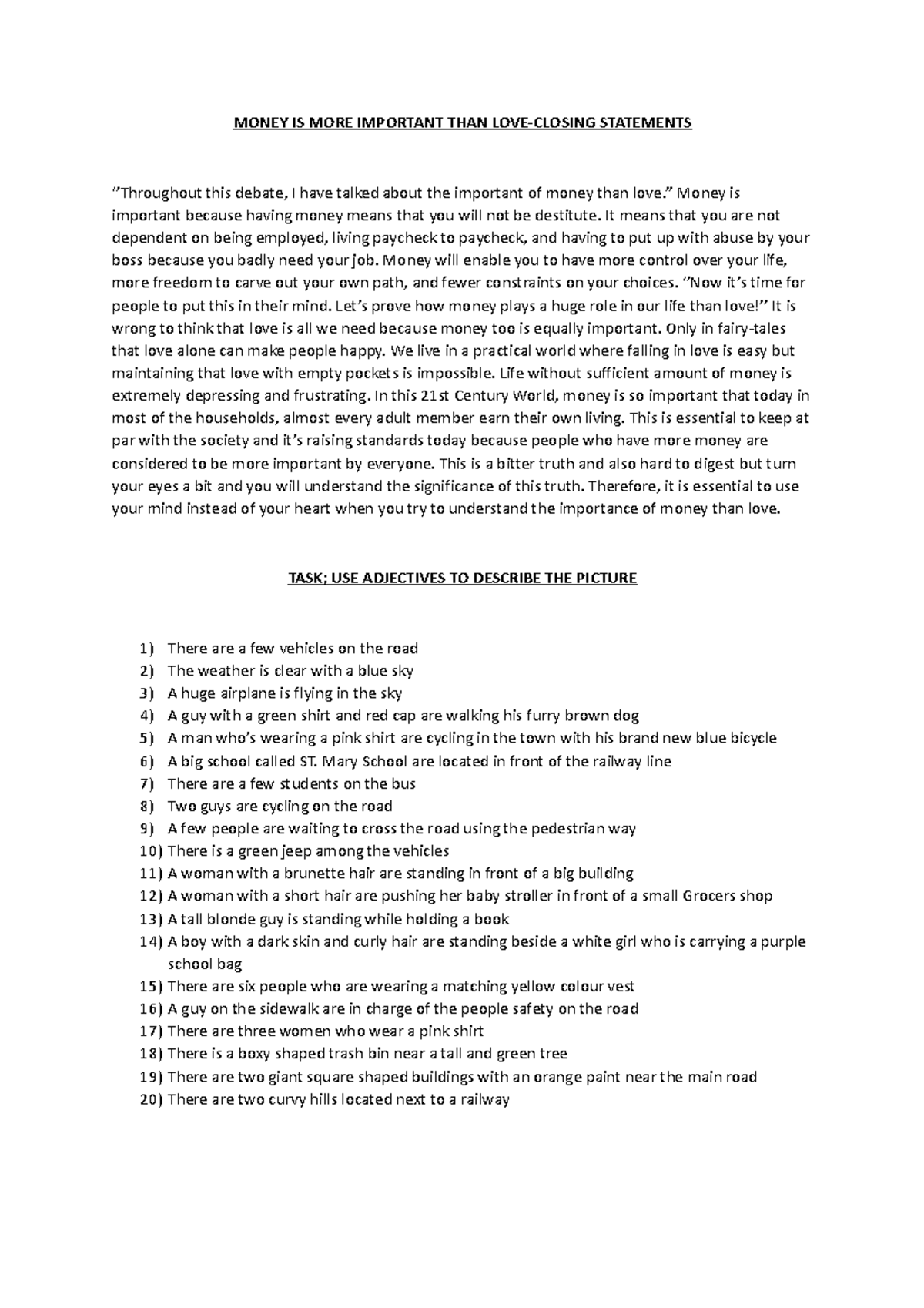 ELC UITM' - ELC TUTORIAL SHORT ESSAY - MONEY IS MORE IMPORTANT THAN ...