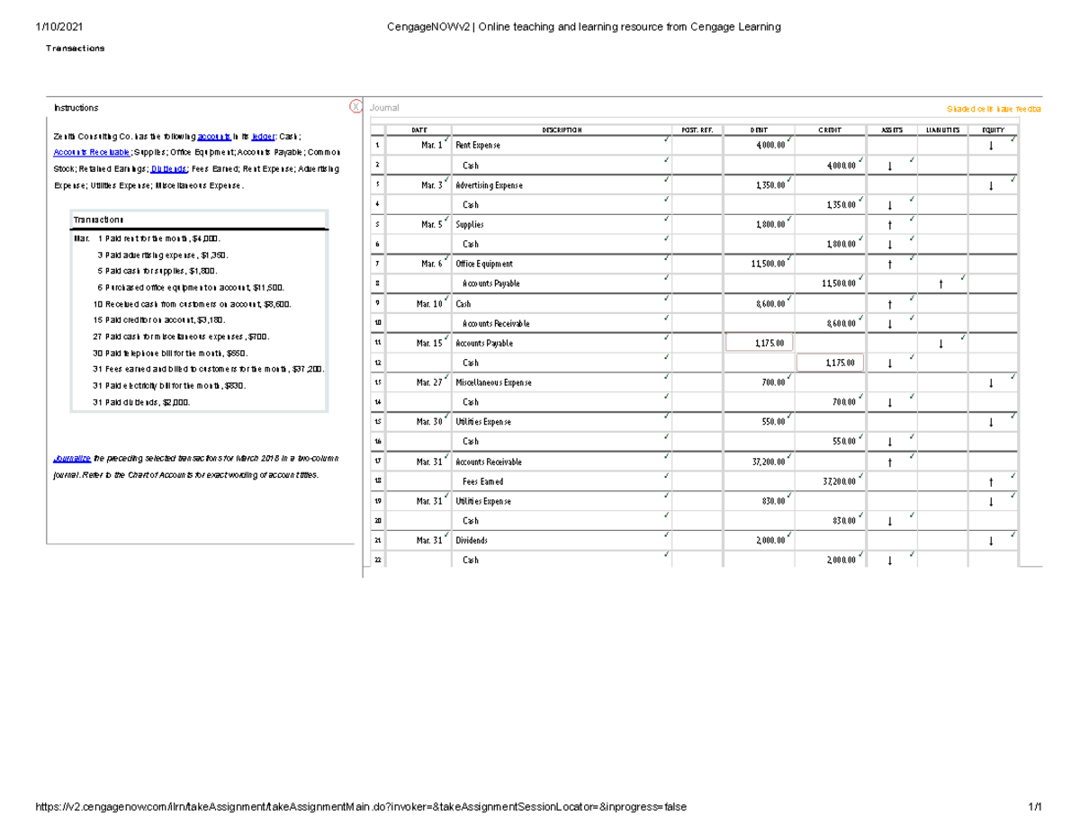 Journal Example - Financial accounting help - 1/10/2021 CengageNOWv2 ...