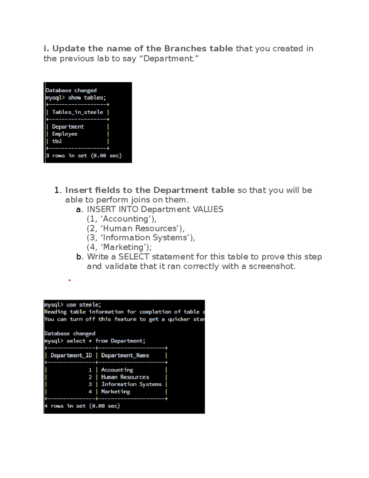 DAD220 MOD3 Lab ssignment 1 - i. Update the name of the Branches table the previous lab to say ...