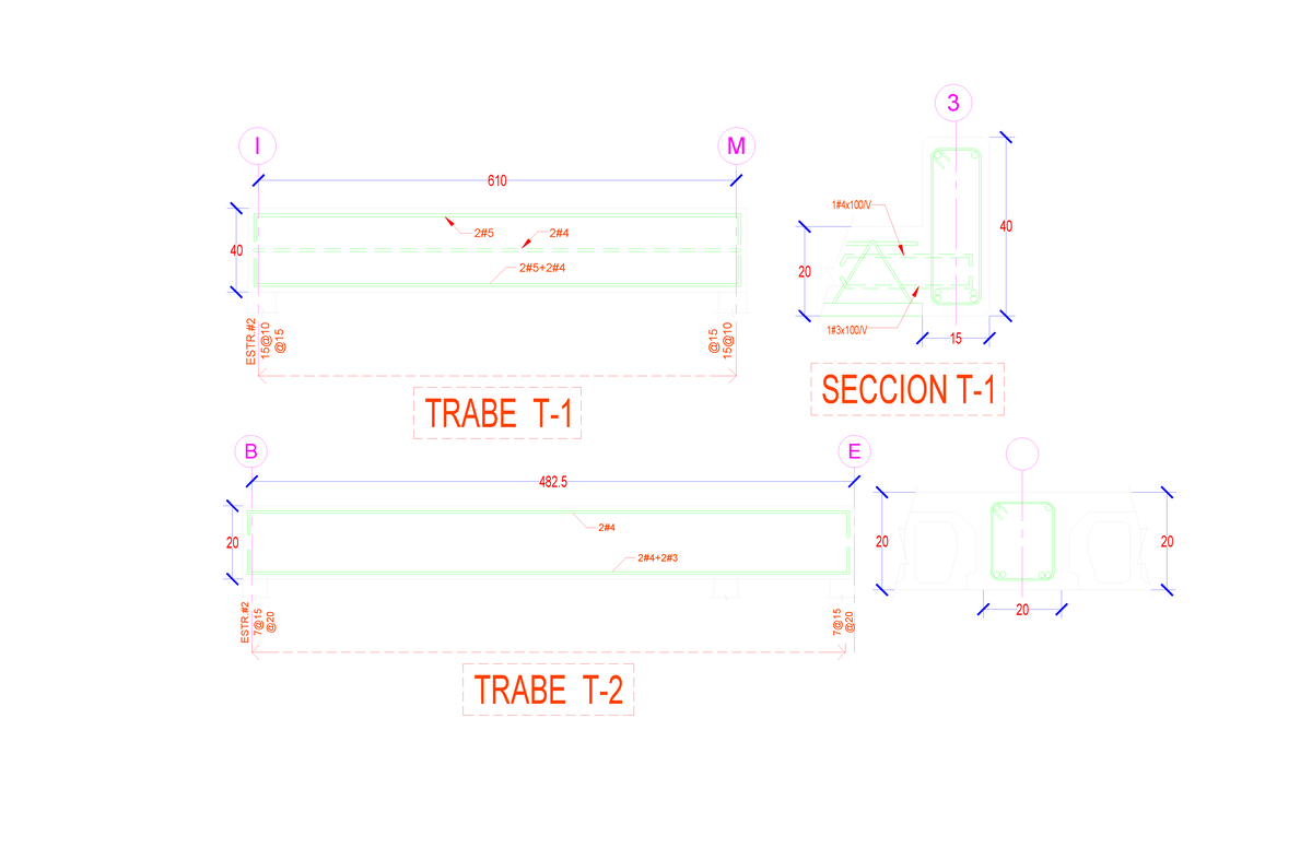 Trabes - B M - ESTR.# - 2#4+2# - 2# - 482. - TRABE T- 7@ E - @ - 7 ...