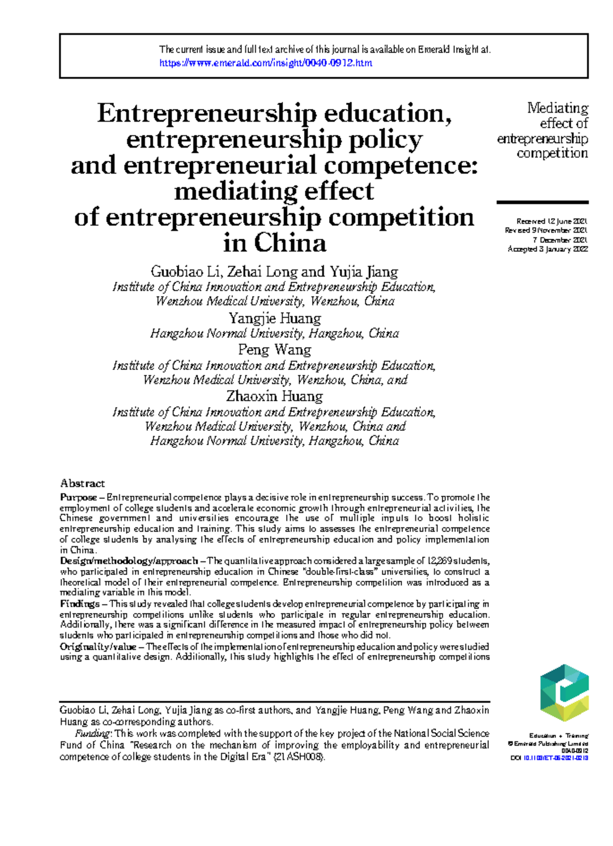 Entrepreneurship education entrepreneurs - Entrepreneurship education ...