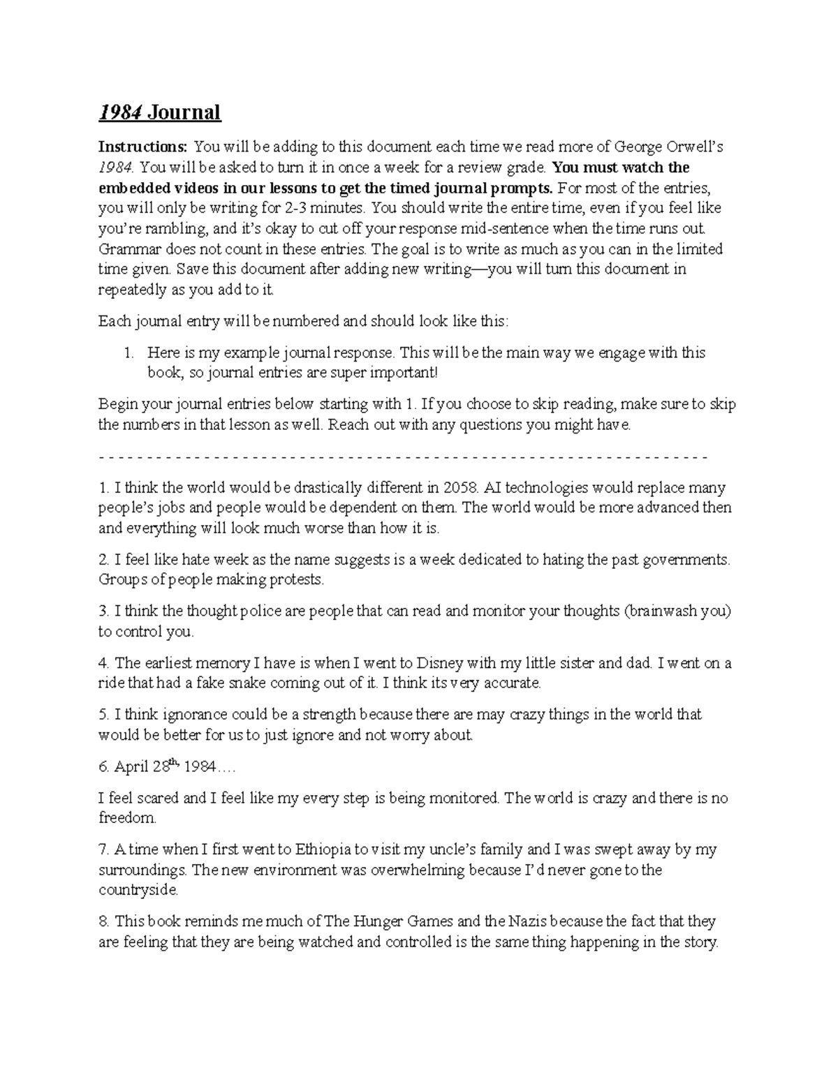 1984 Journal-4 - 1984 Journal-4 - 1984 Journal Instructions: You will ...