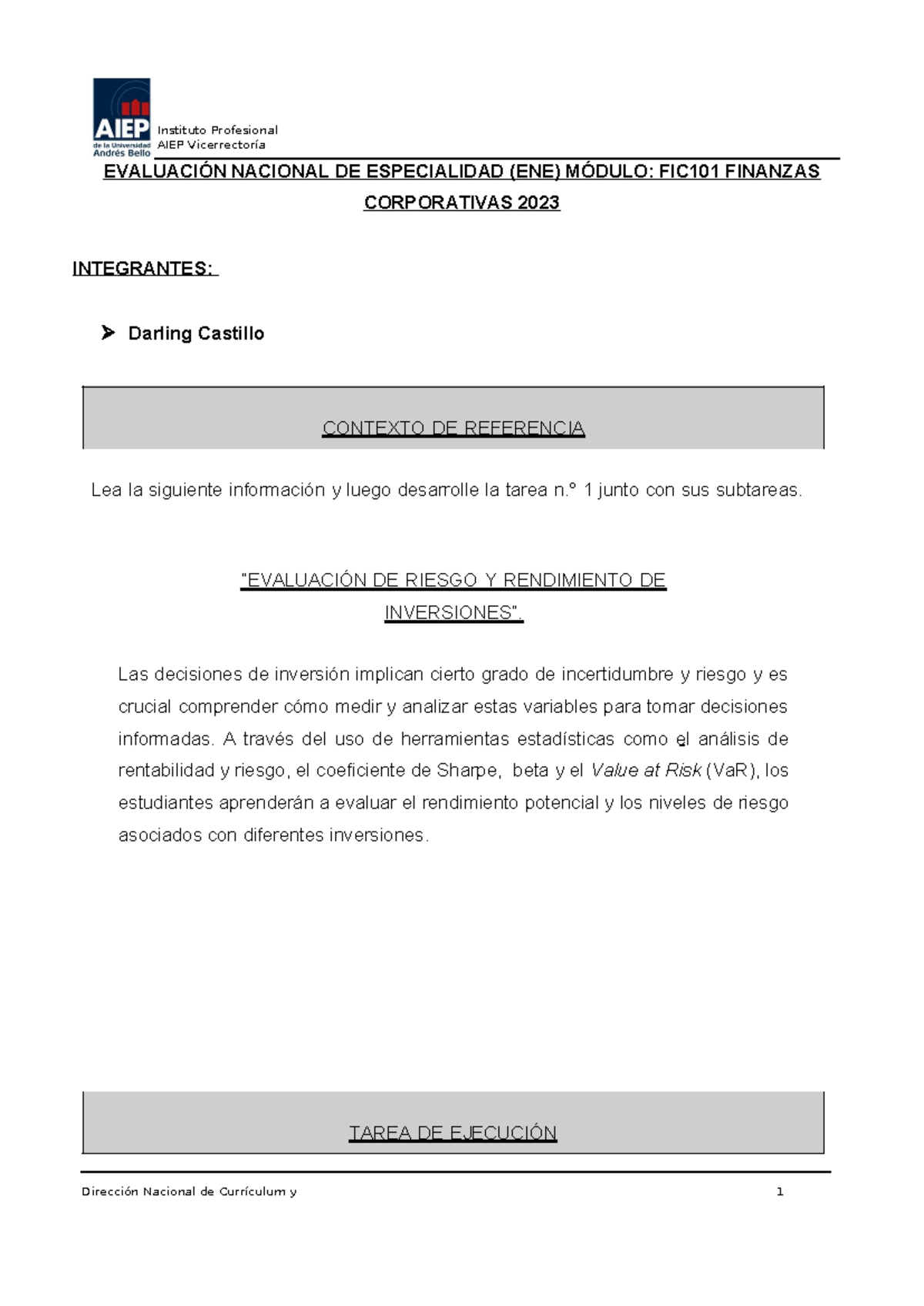 689946366 Evaluacion Nacional DE Especialidad Darling Castillo - AIEP ...