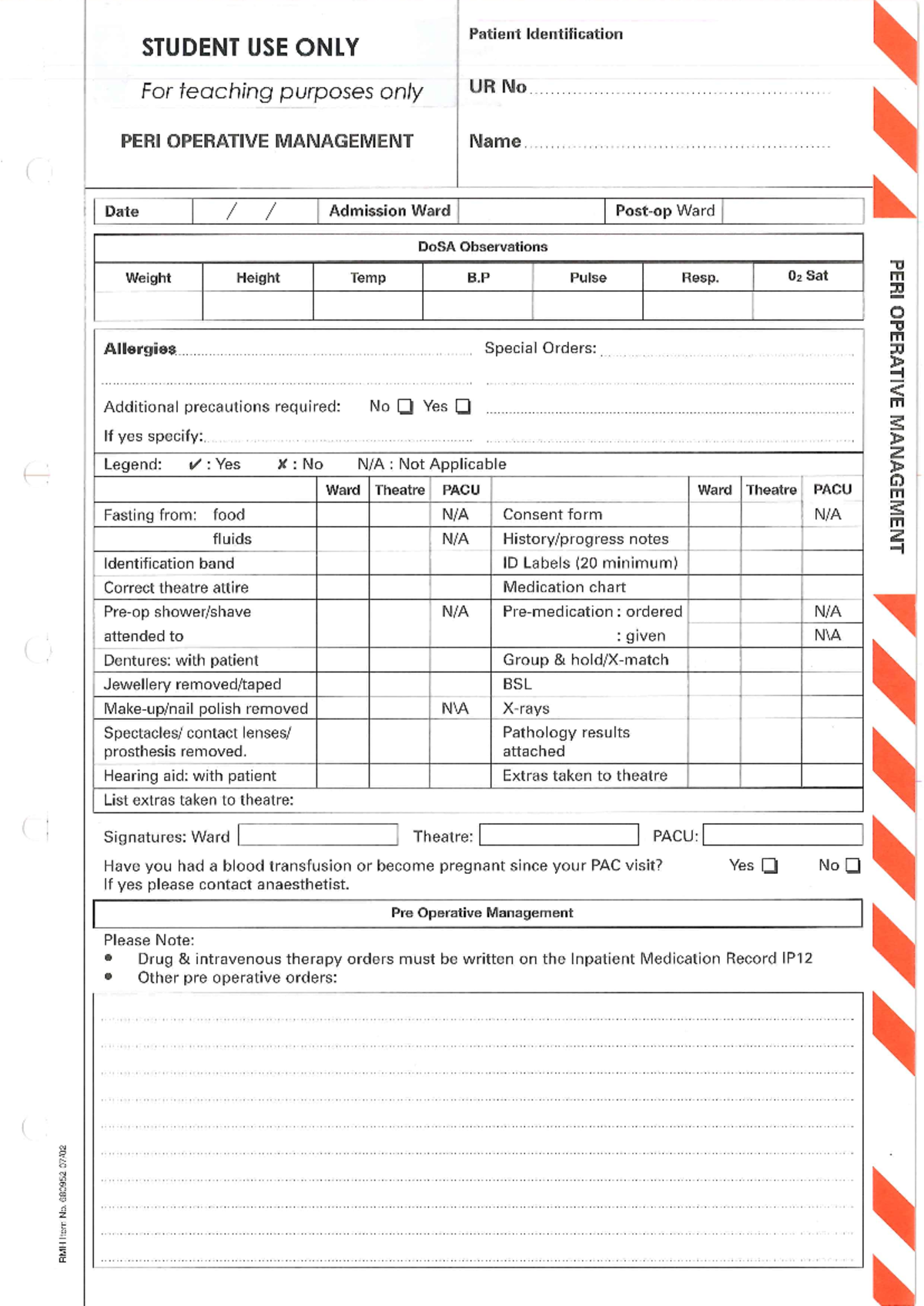 Pre-operative checklist for class - Patient Identification STUDENT USE ...