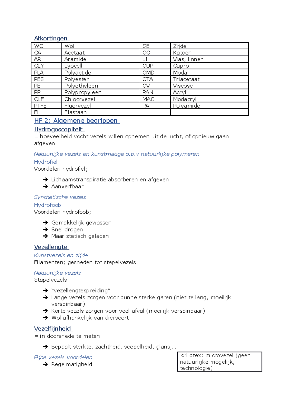 Vezelkennis - Afkortingen WO Wol SE Zijde CA Acetaat CO Katoen AR ...
